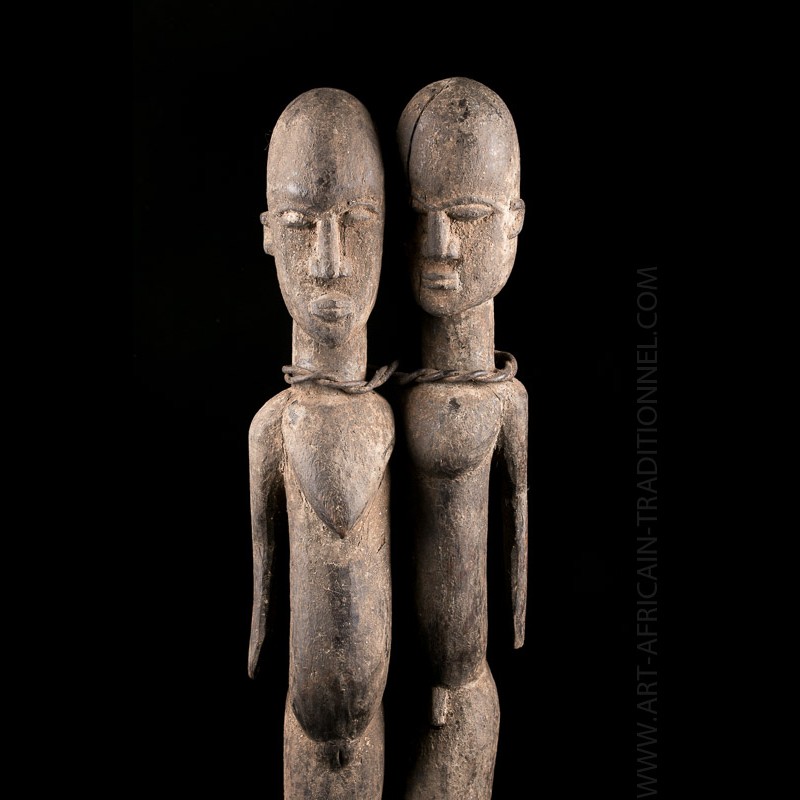 Statue Lobi Bateba bicéphale Art Tribal Africain Authentique Traditionnel